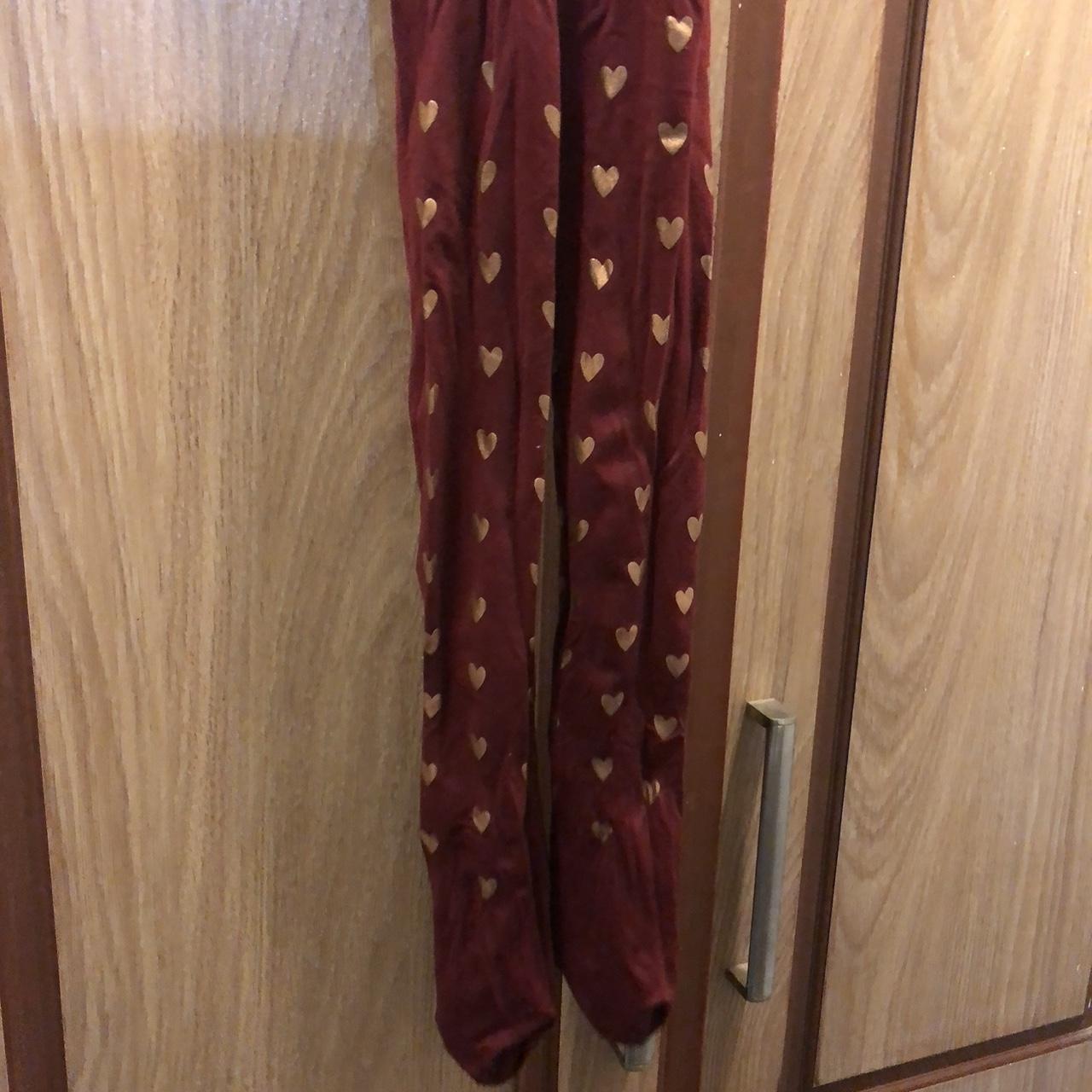 Women's Burgundy and Gold Hosiery-tights | Depop
