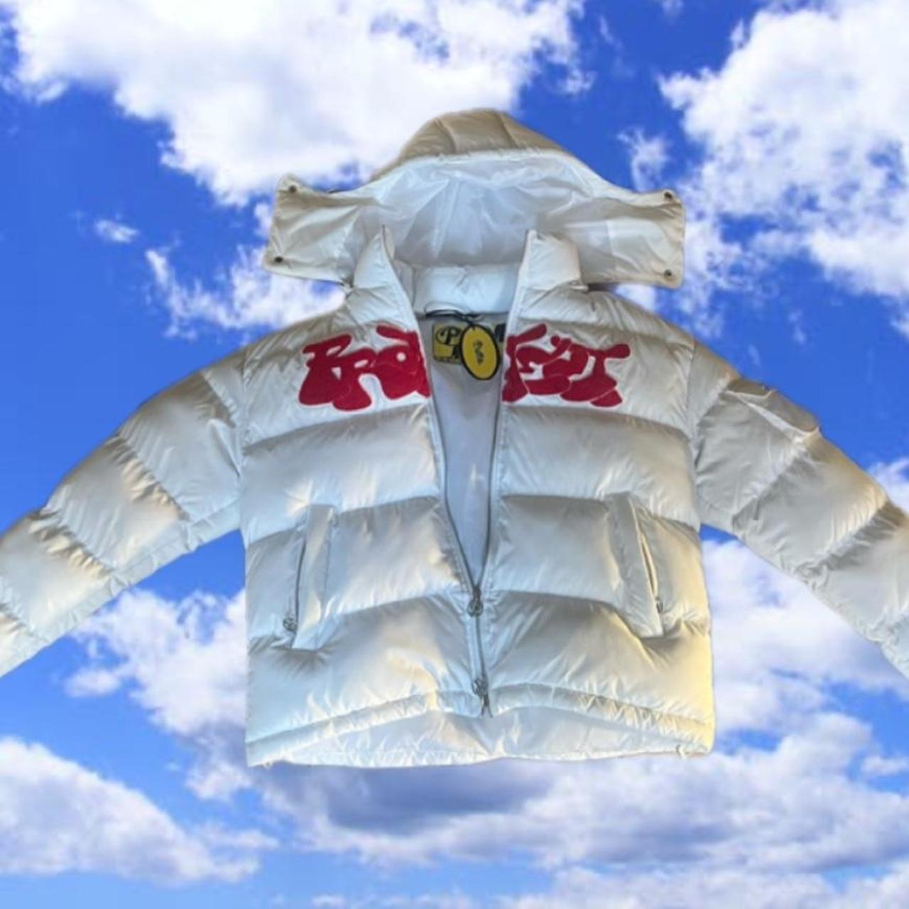 PROTECT LDN PUFFER WHITE AND RED DETACHABLE HOOD ... | Depop