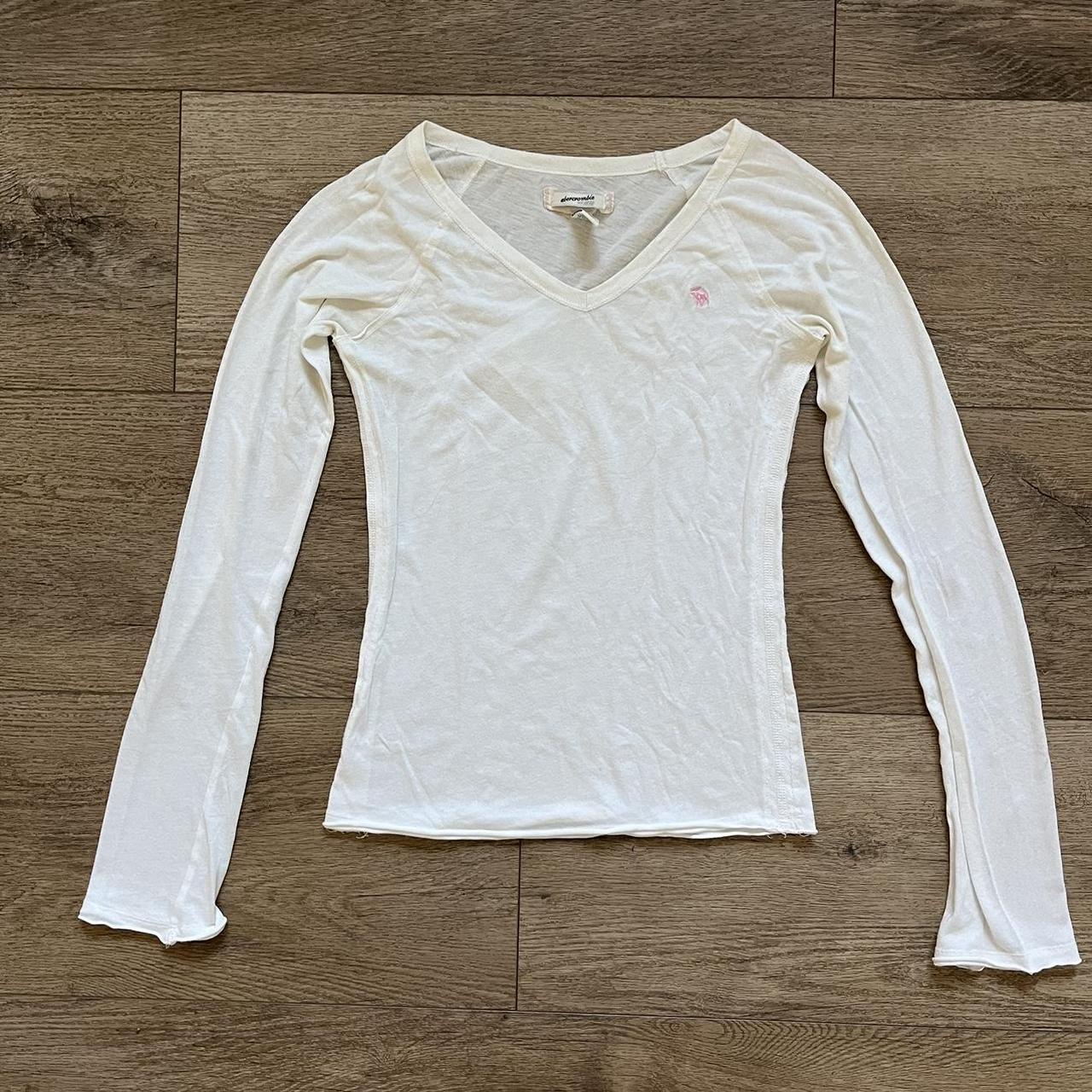 white abercrombie long sleeve vneck shirt brand:... - Depop