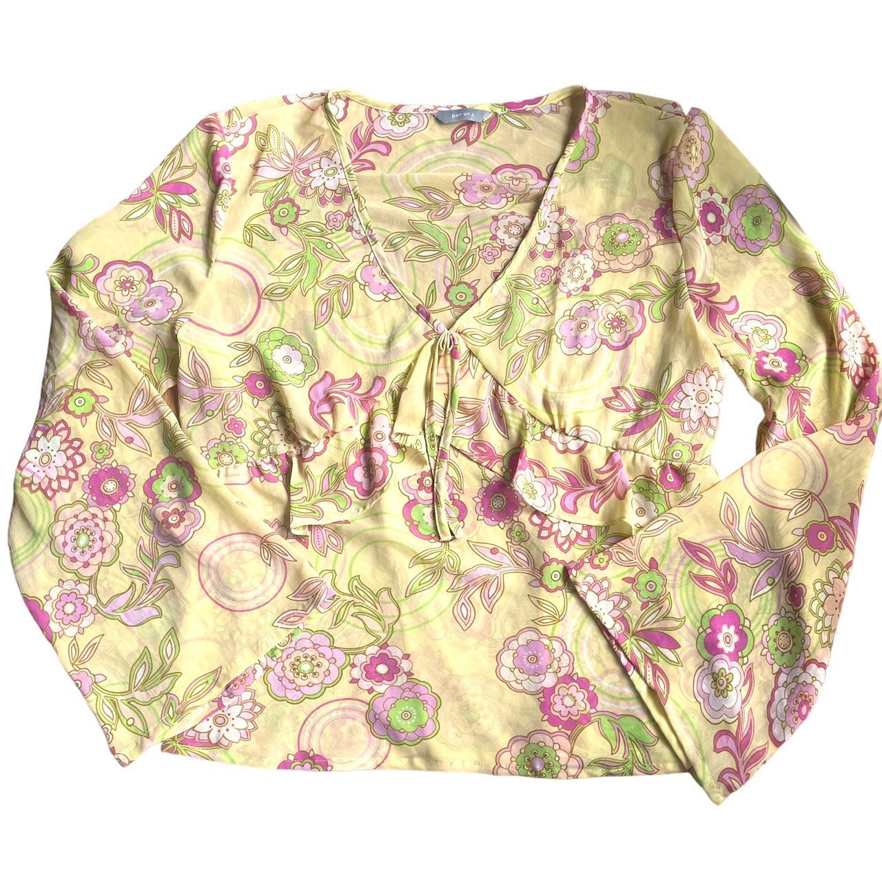 stunning yellow mesh top with flares sleeves -... - Depop