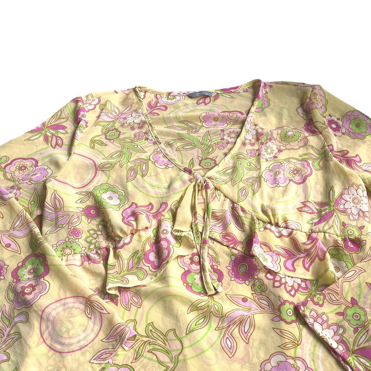 stunning yellow mesh top with flares sleeves -... - Depop