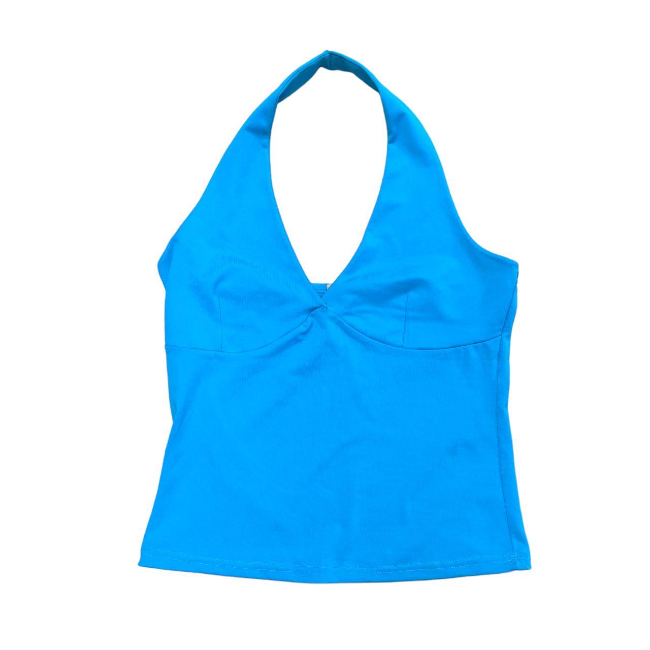 blue slinky halter top - size S but is stretchy! - Depop