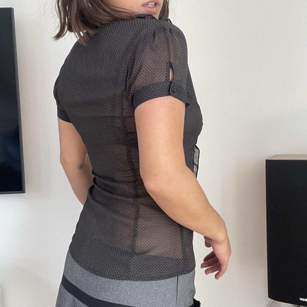 black mesh sheer ruffle shirt - shown on a size S ... - Depop