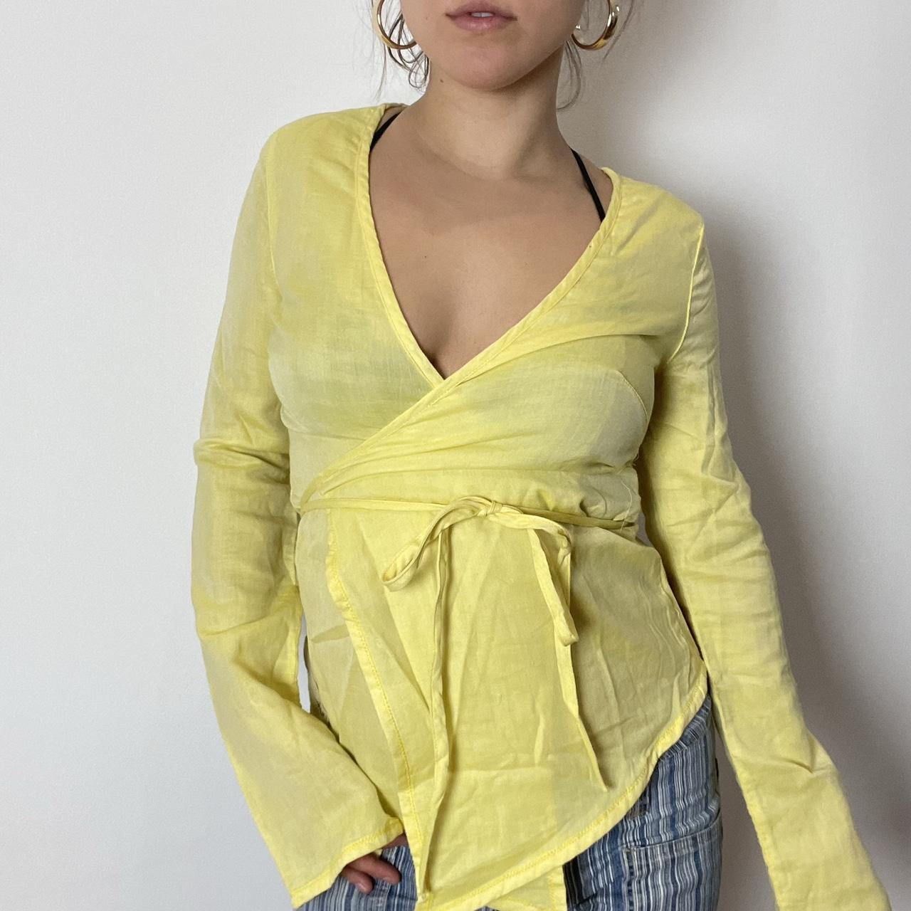 Most gorgeous !! Vintage y2k yellow linen wrap top... - Depop