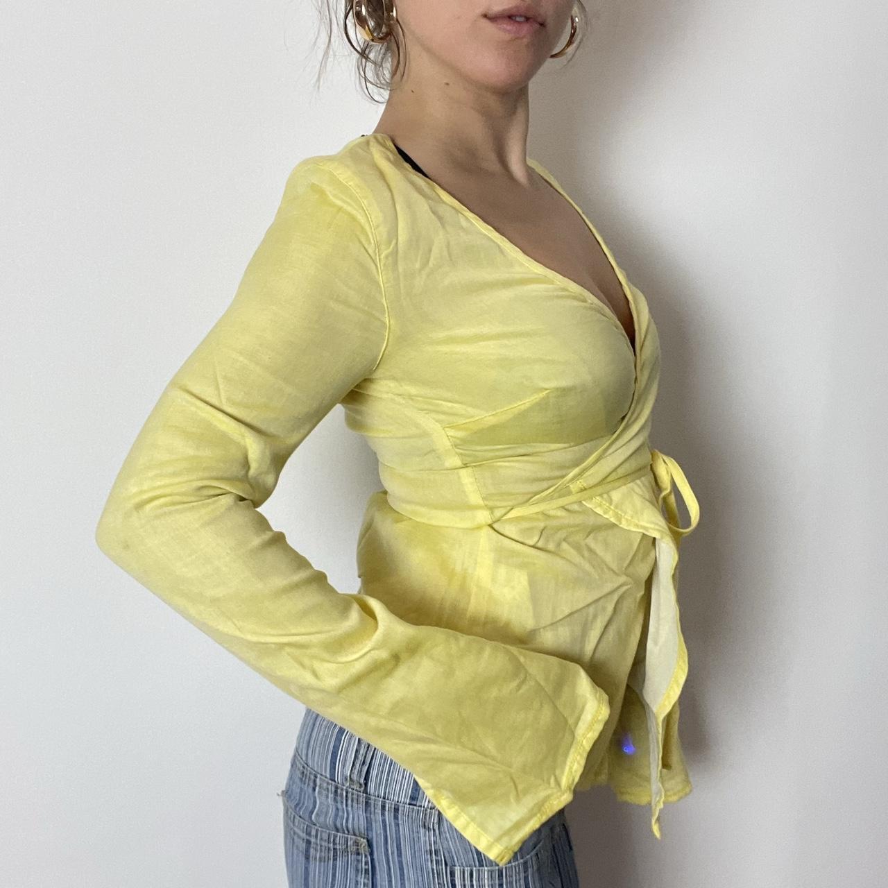 Most gorgeous !! Vintage y2k yellow linen wrap top... - Depop