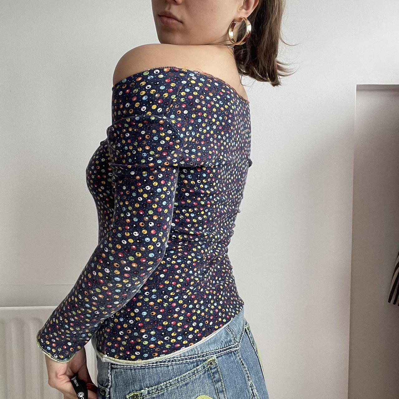 navy blue spotty top - so comfy, can be worn wide... - Depop