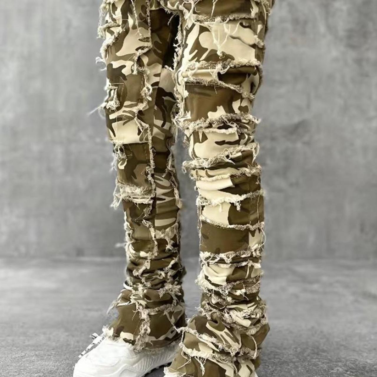 Stacked flared super jeans pants Camo cargo vibe... - Depop