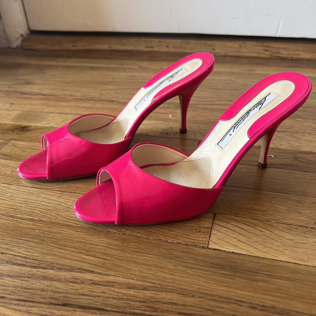 Brian Atwood Hot Pink Mules Kitten Heels - Depop