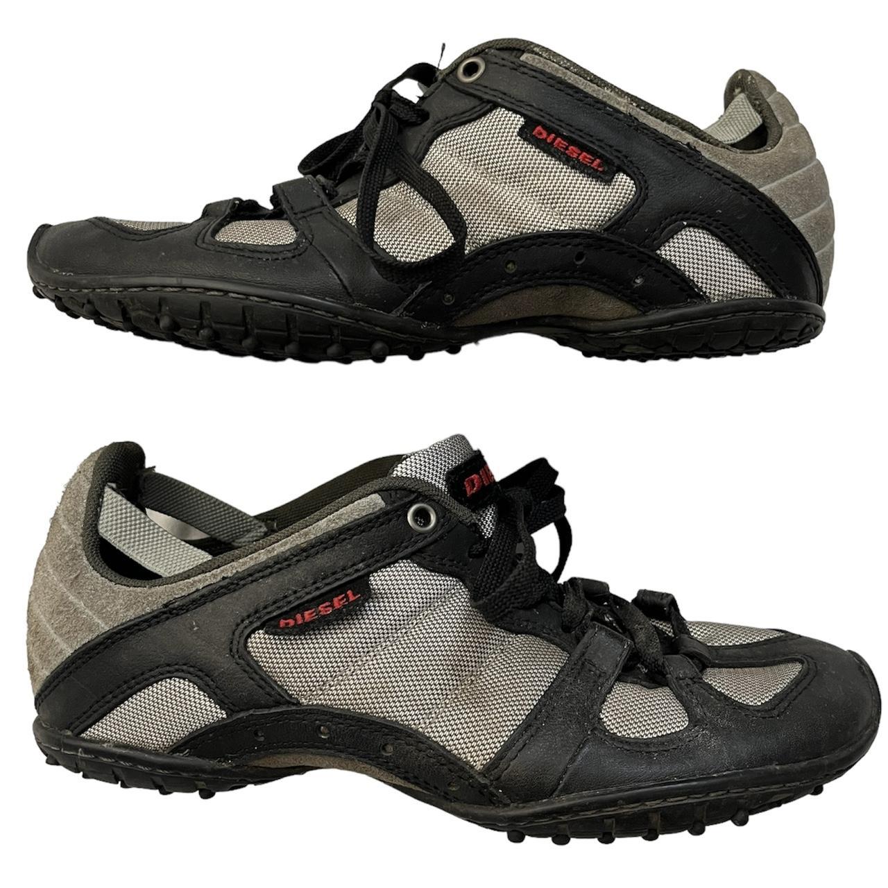 Y2K early 2000s Diesel silver and black sneakers... - Depop