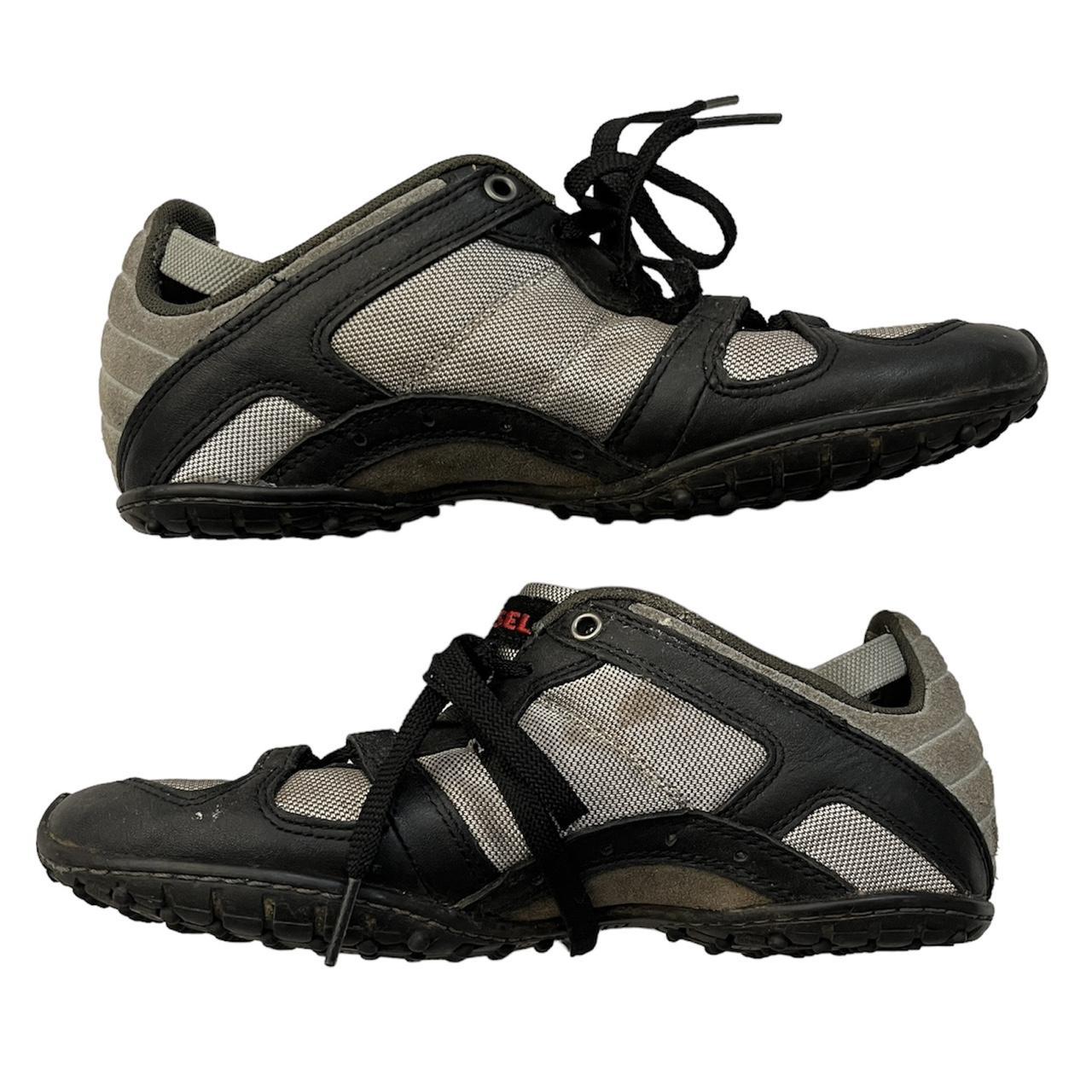 Y2K early 2000s Diesel silver and black sneakers... - Depop