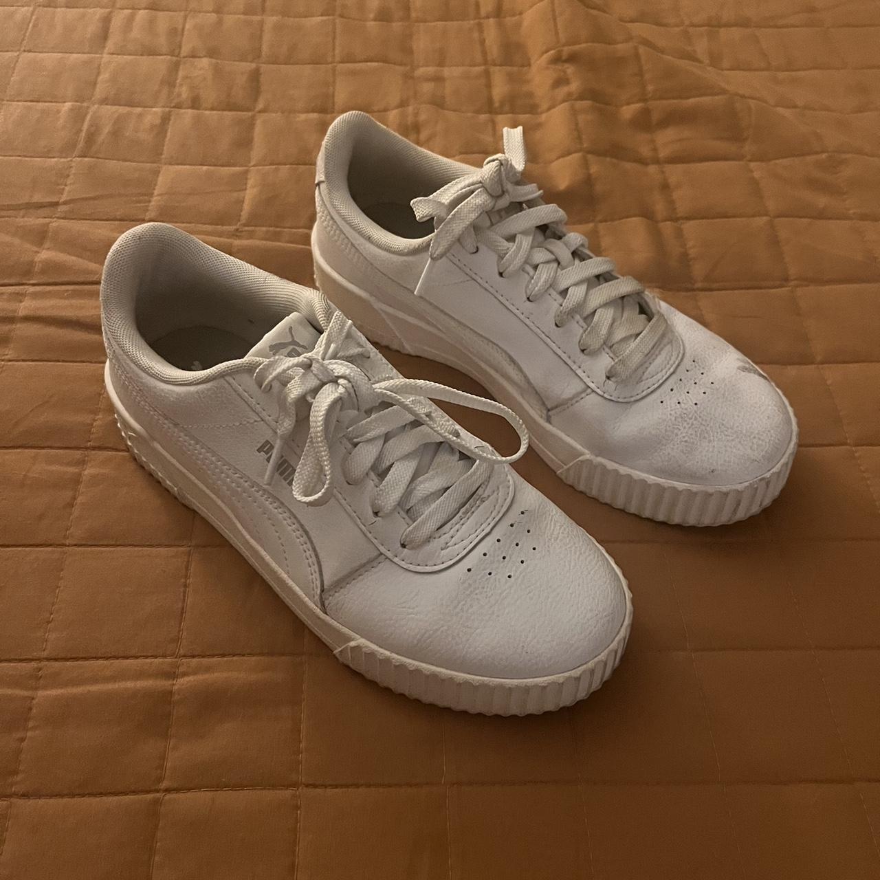 white pumas with cushioned sole. SO comfy i just... - Depop