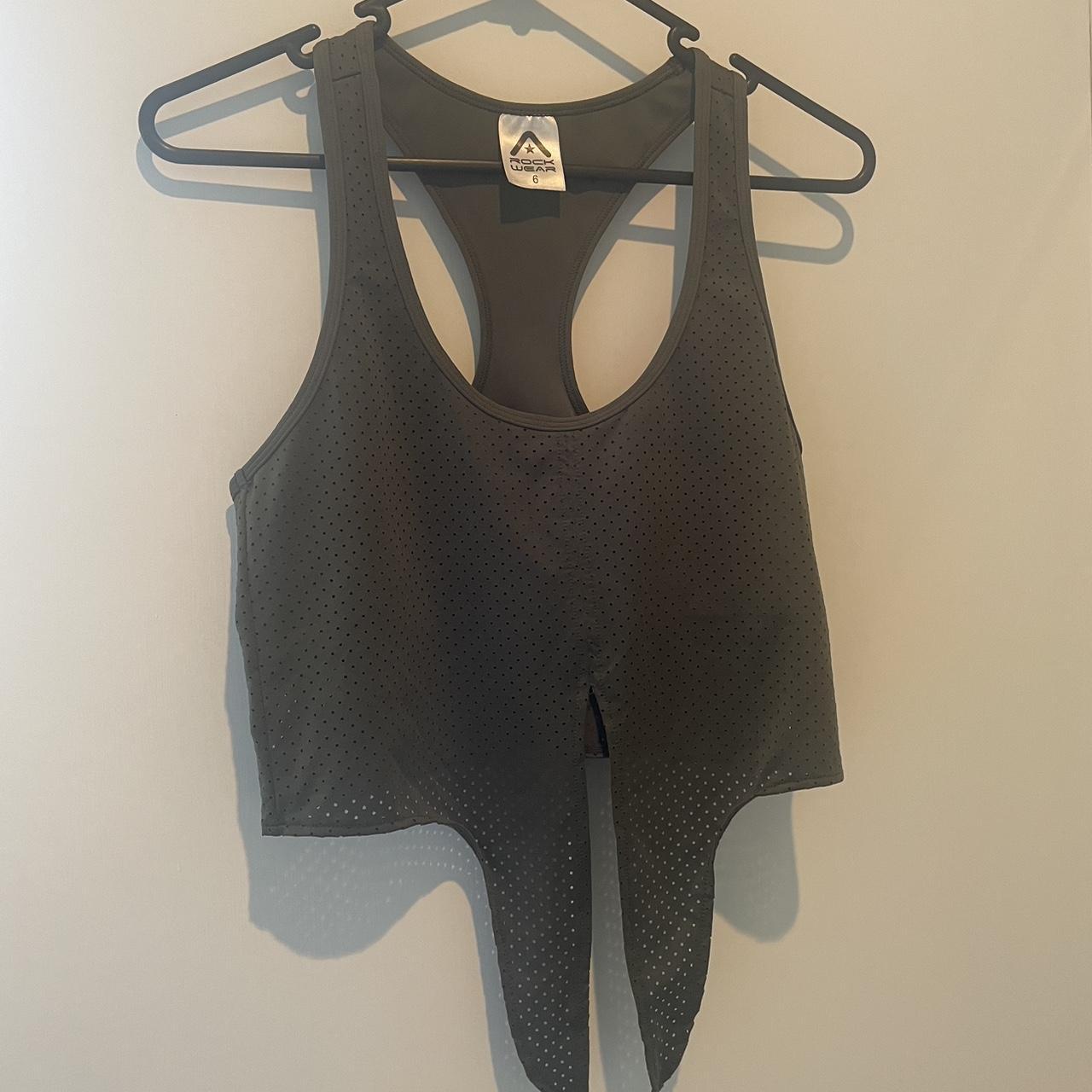 Rockwear khaki/olive green tie-up sports tank... - Depop