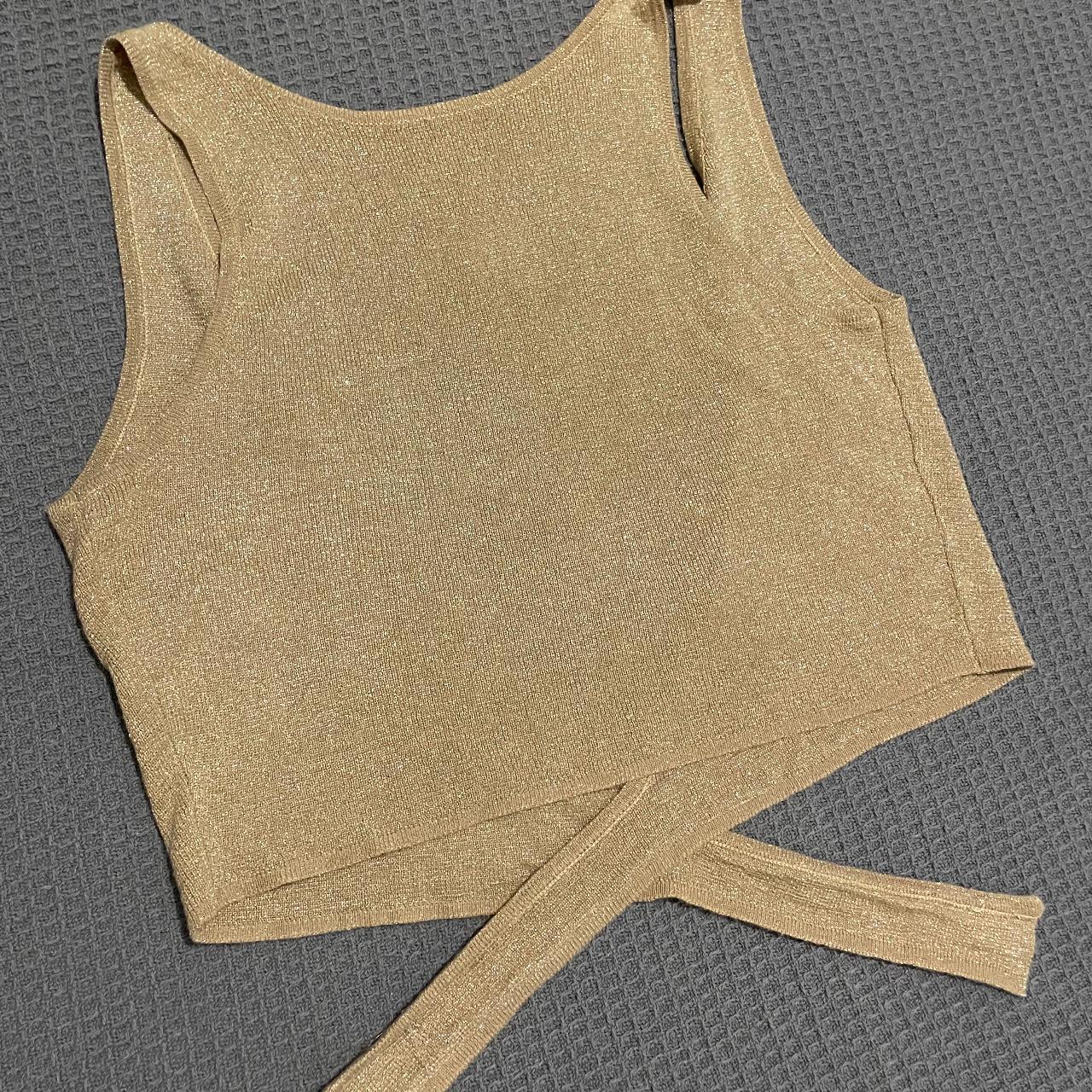 sparkly gold crop top sleeveless top with a slight... - Depop