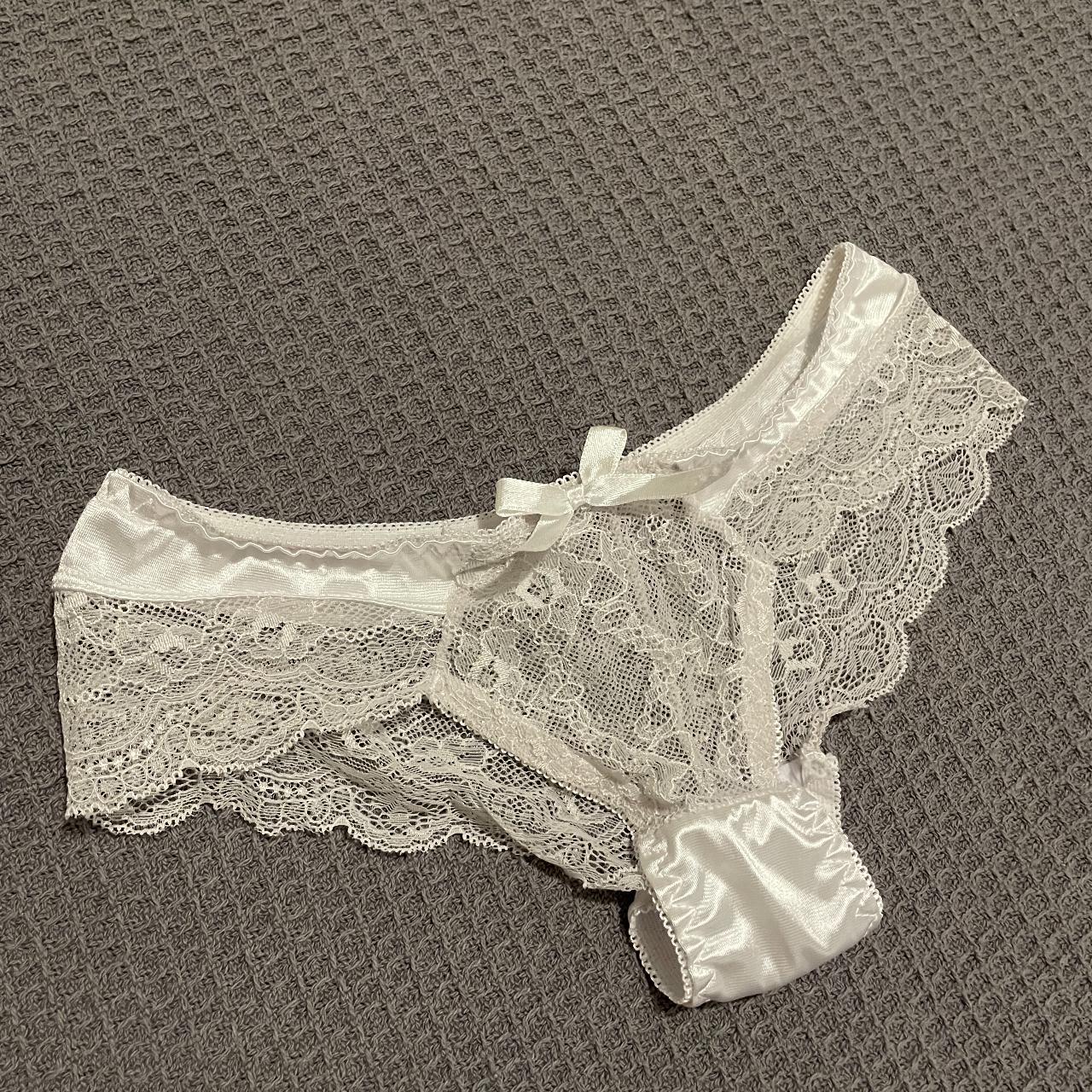 white lace briefs, with satin and ribbon... - Depop