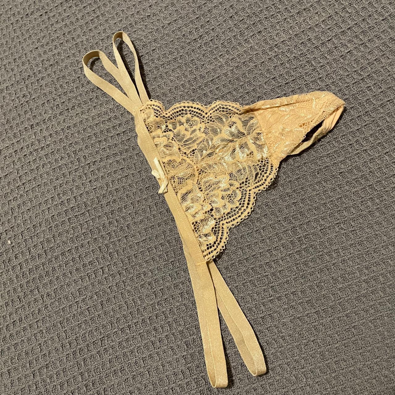 nude-caramel lace g-string. worn a handful of times,... - Depop