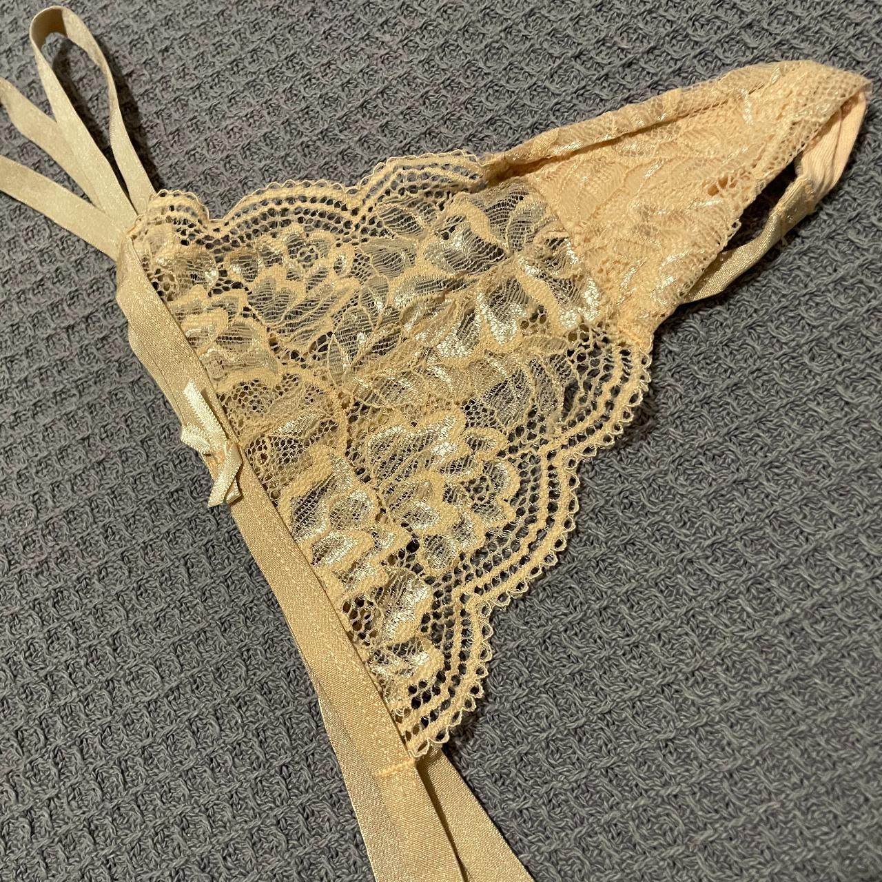 nude-caramel lace g-string. worn a handful of times,... - Depop