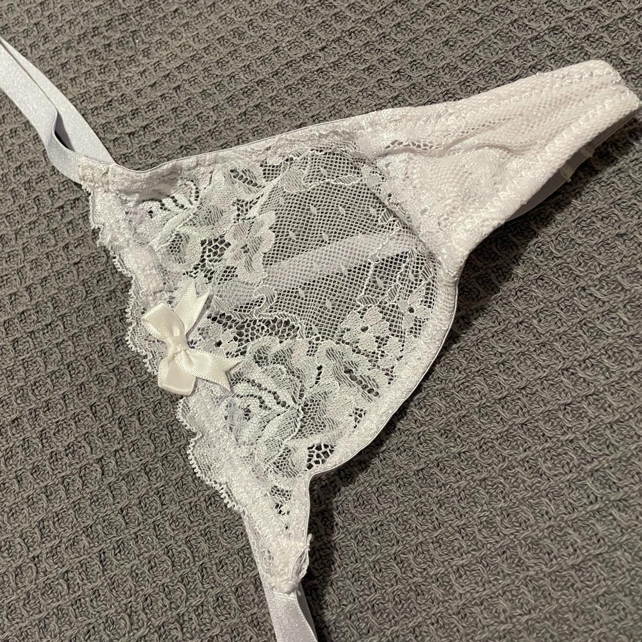white lace g-string. worn a handful of times,... - Depop
