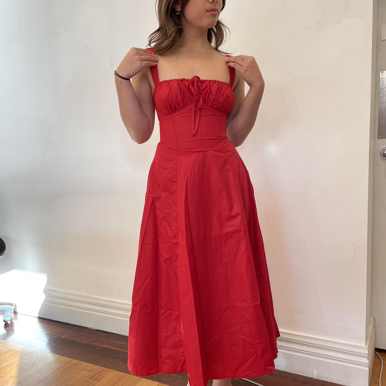 Red corset dress Body con, pull strings, side zip... - Depop