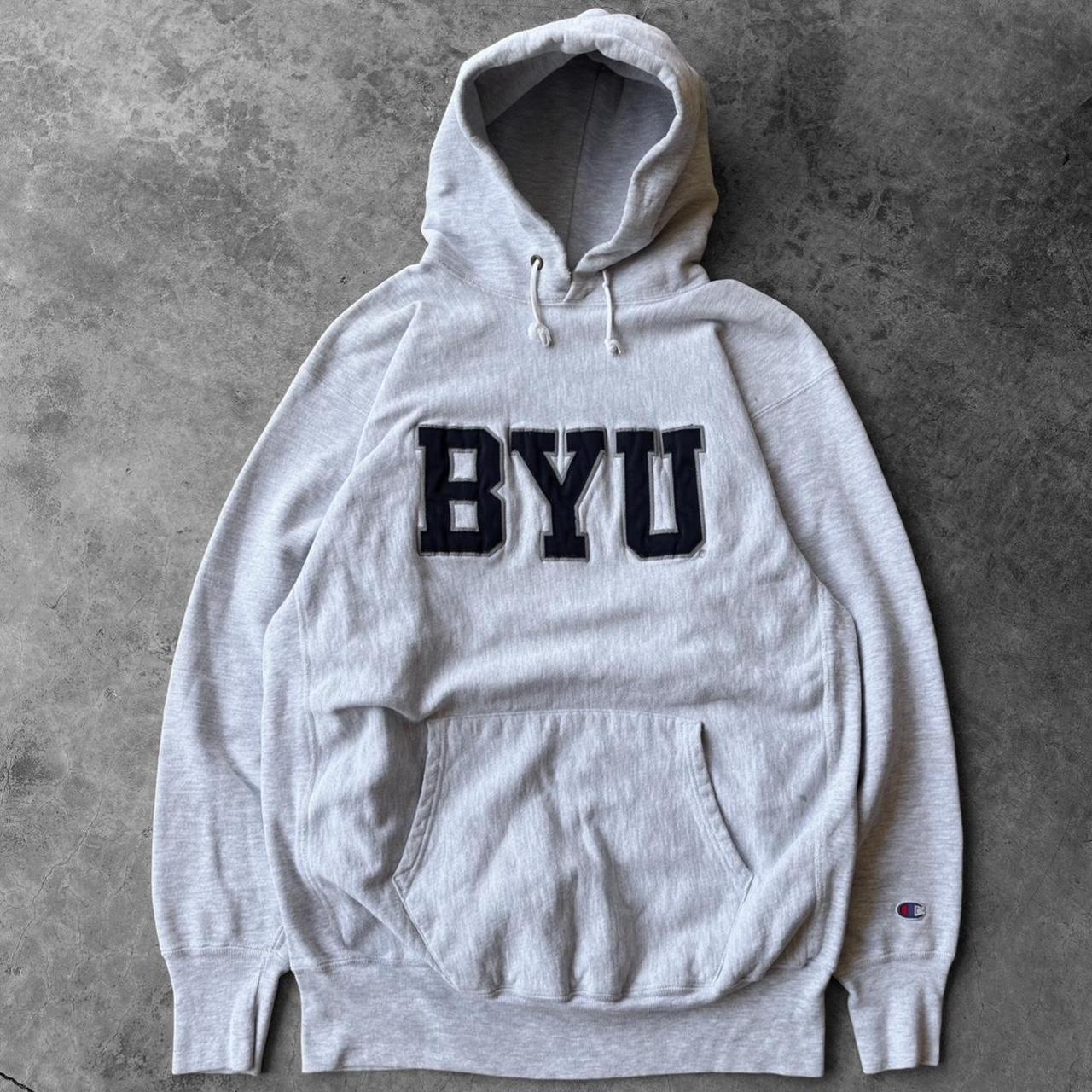 Vintage 90’s BYU Champion Sweat Made in USA Hoodie... - Depop