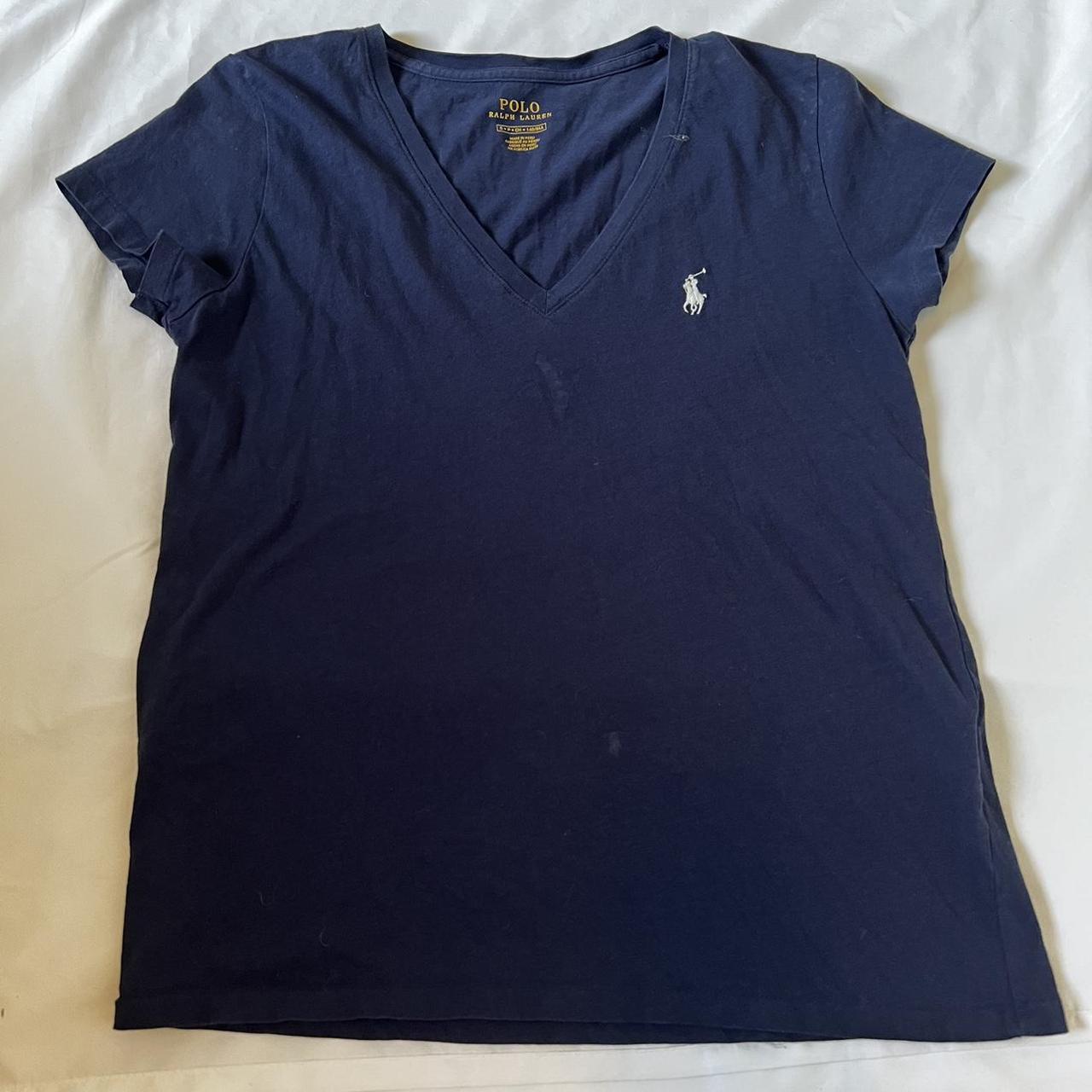 ralph lauren navy blue v-neck top •message me with... - Depop