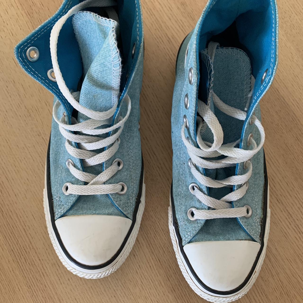 Neon blue Converse high tops, worn a few times - Depop