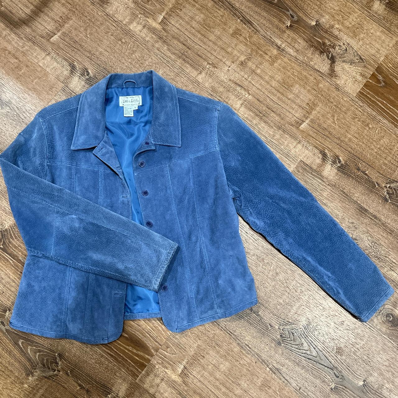 Blue Suede Leather jacket Size large - Depop