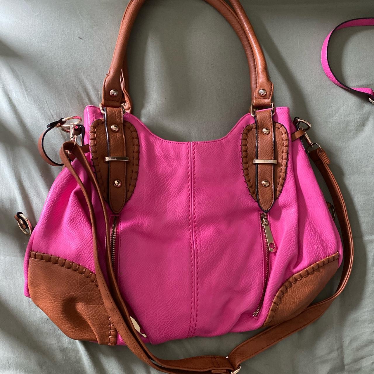 Pink and brown 2000s bag - Depop