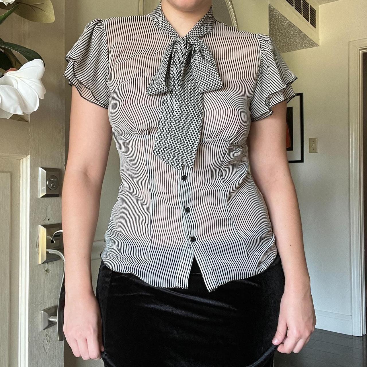 Vintage Sheer Top Beautiful black and white striped... - Depop