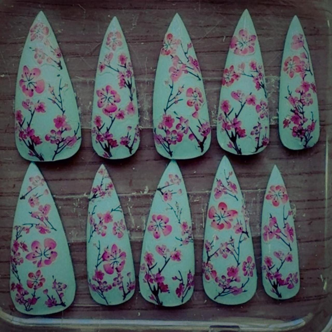 Long Stiletto Arizona Green Iced Tea Press On Nails... - Depop