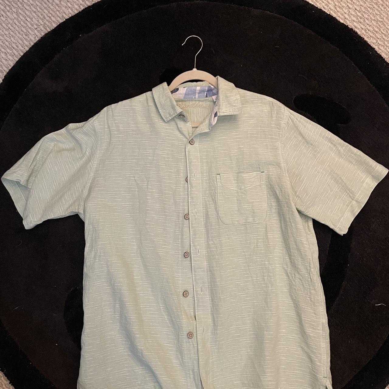 Caribbean Joe linen light green embroidered button... - Depop