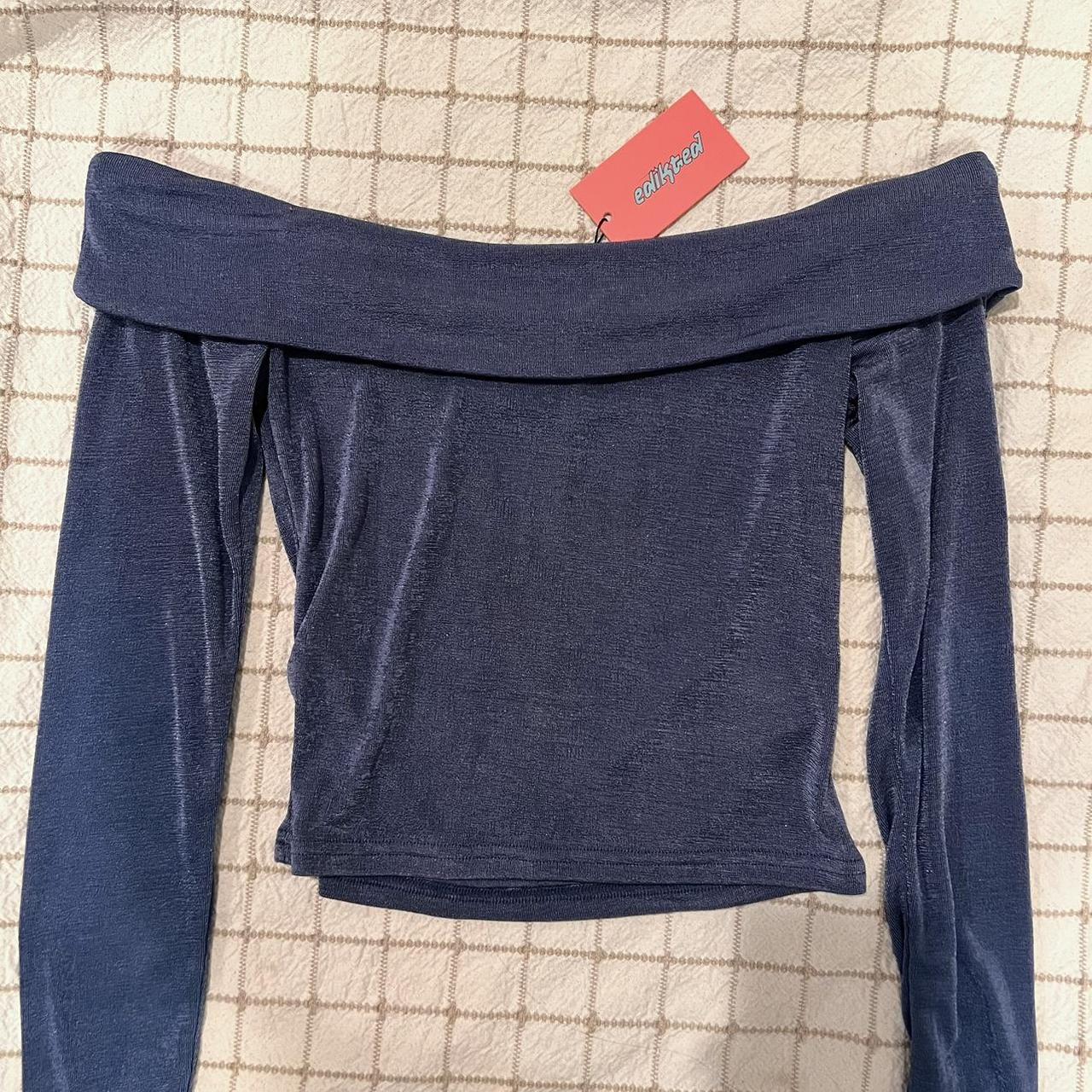 edikted off the shoulder top shimmery blue brand... - Depop