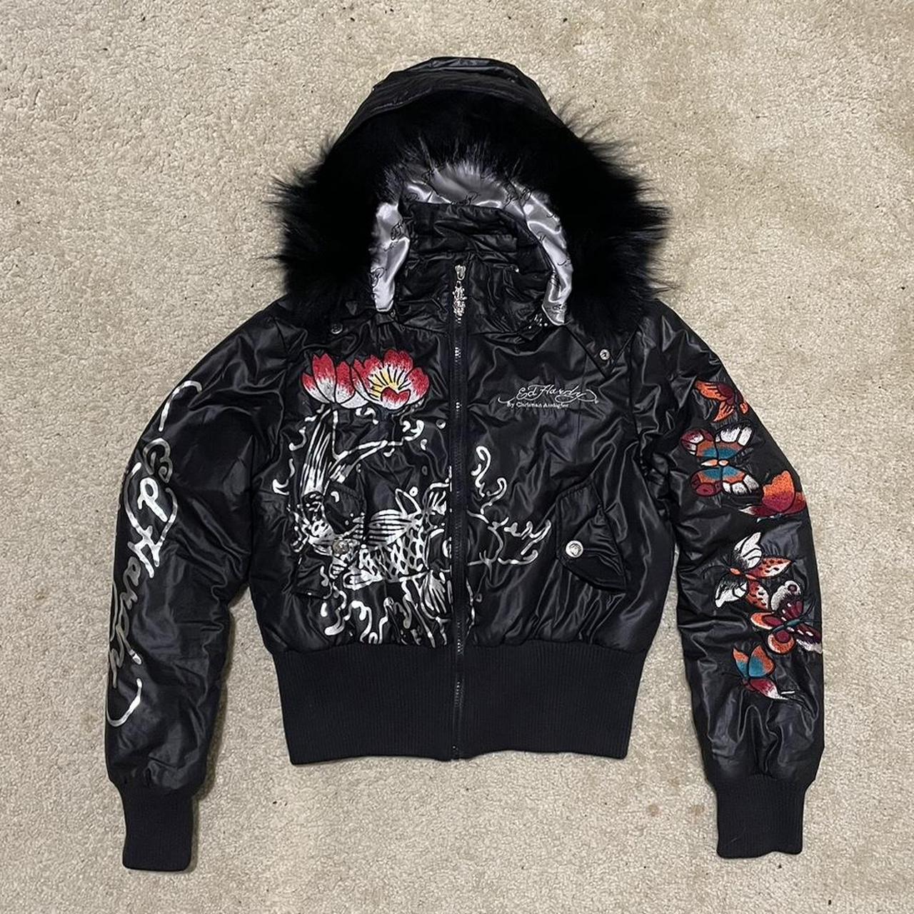 Ed Hardy Jacket Insane Designs All Over Jacket Fur... - Depop