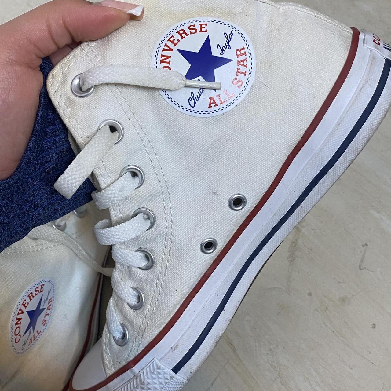 White converse Size 6 worn a few times minor stain - Depop