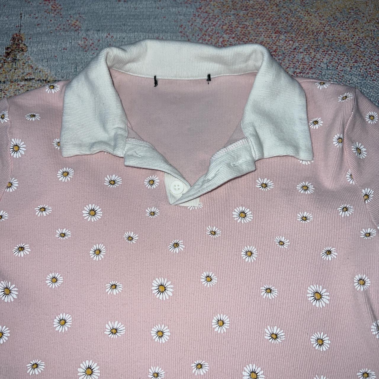 -Floral Pink Preppy Polo Crop Top -No tag but would... - Depop