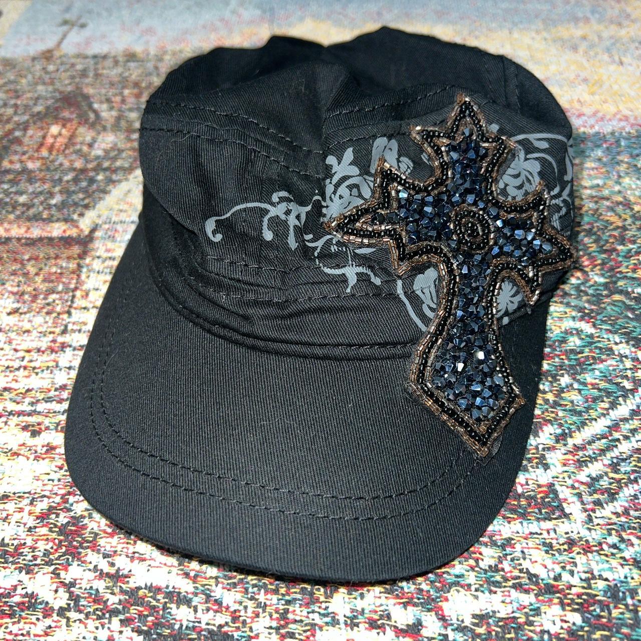 -Y2K Beaded Cross Army Style Hat -One Size -No... - Depop