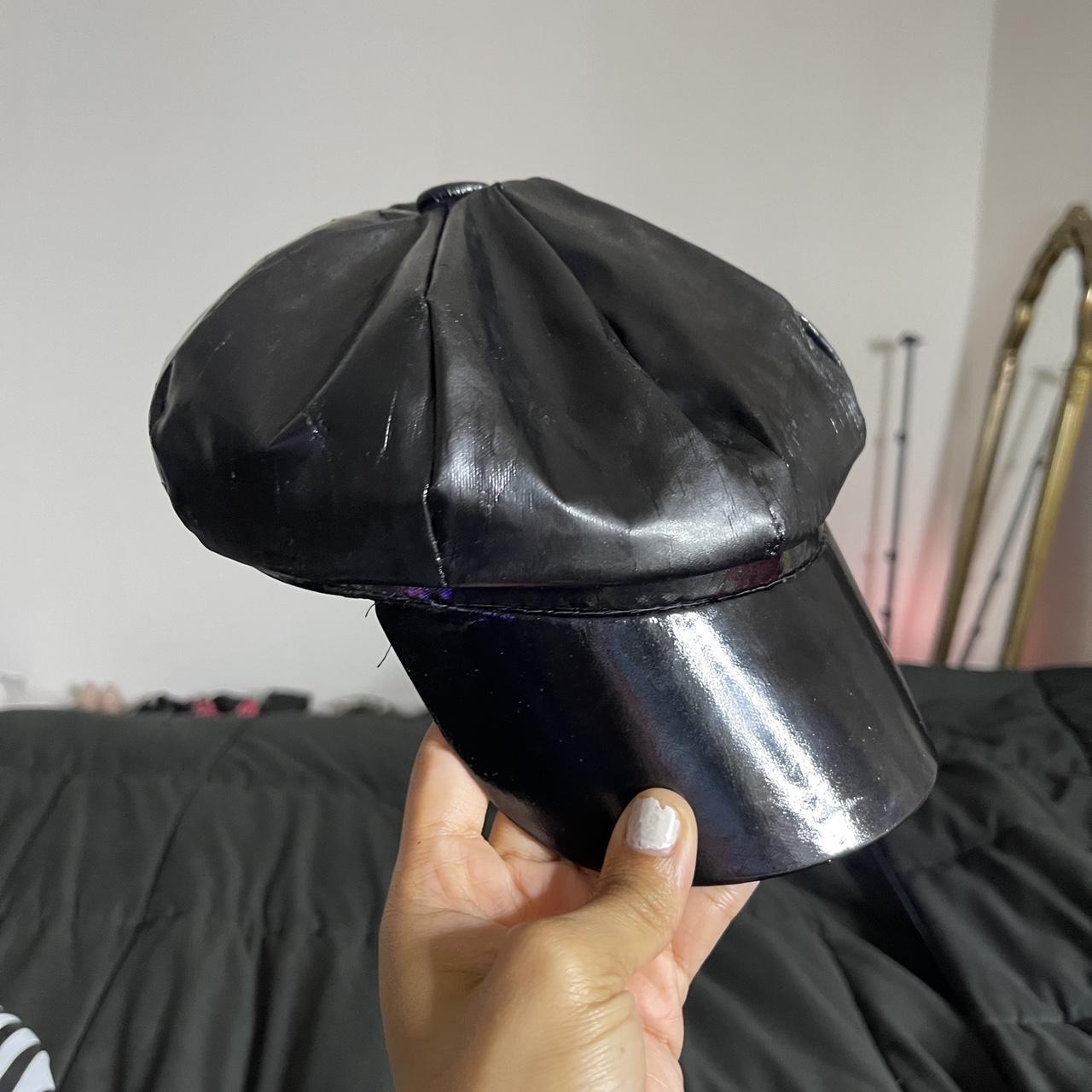 faux leather baker boy hat size: s small-head... - Depop