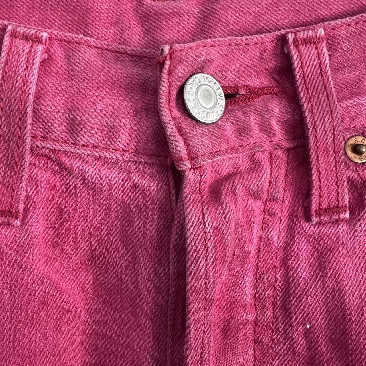 Red Levis ripped shorts Size 8 #reddenim... - Depop