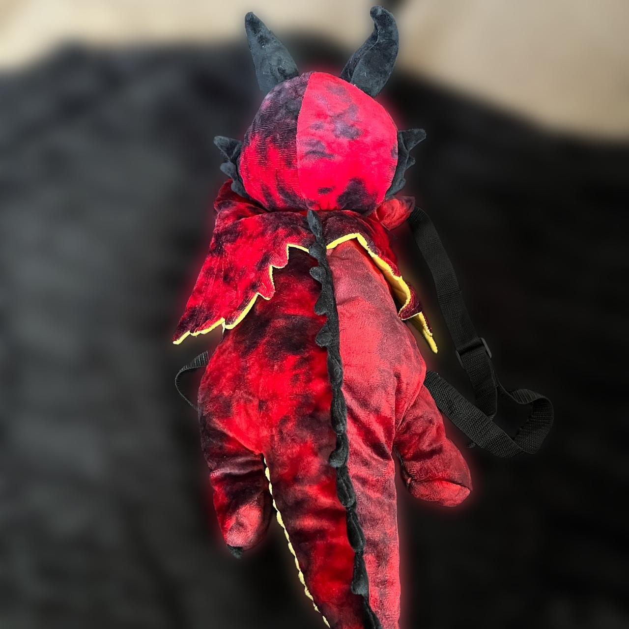 Red and black dragon plush backpack! Small pouch... - Depop