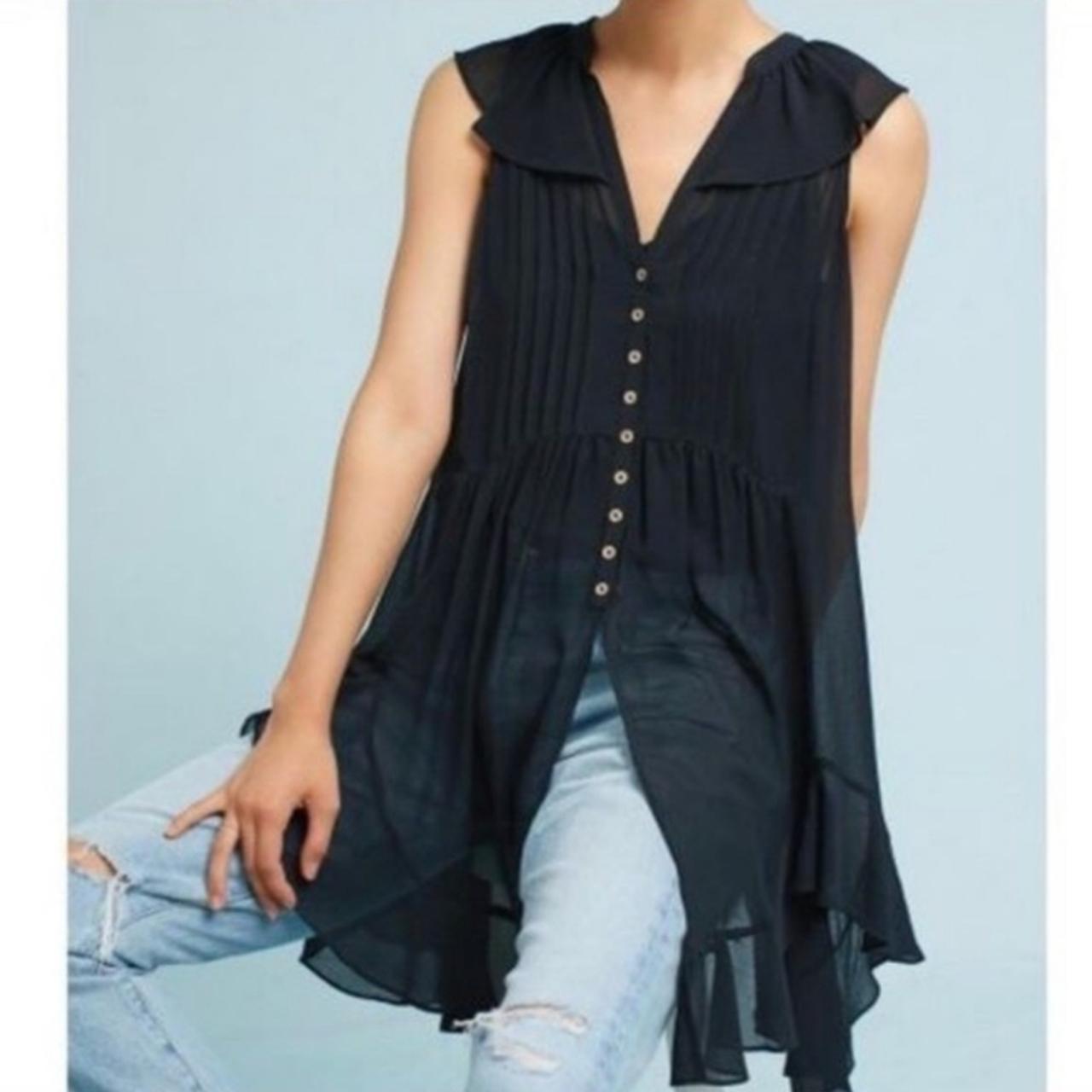 Anthropologie Akemi + Kin Devon Sheer Tunic Black... - Depop