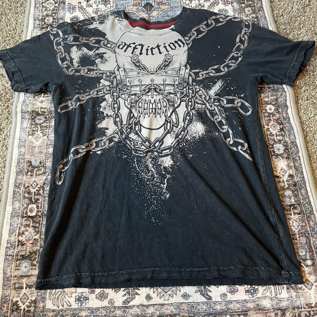 Affliction Megadeth all over print collab shirt.... - Depop