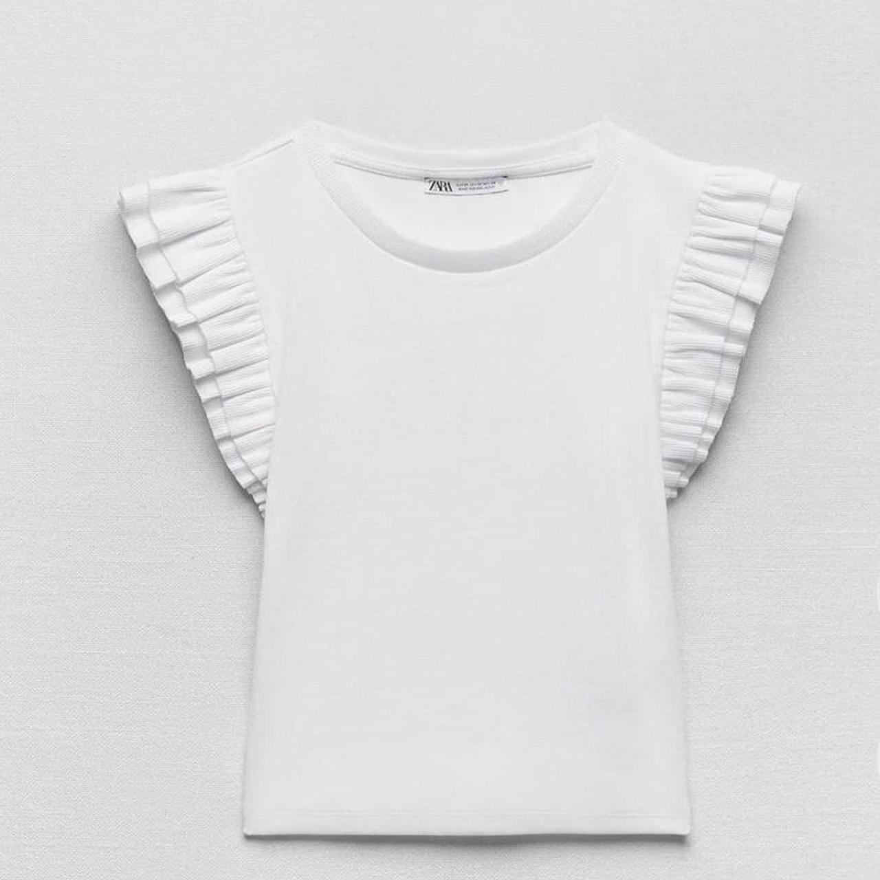 ZARA WHITE RUFFLE SLEVE TOP SIZE SMALL 10/10... - Depop