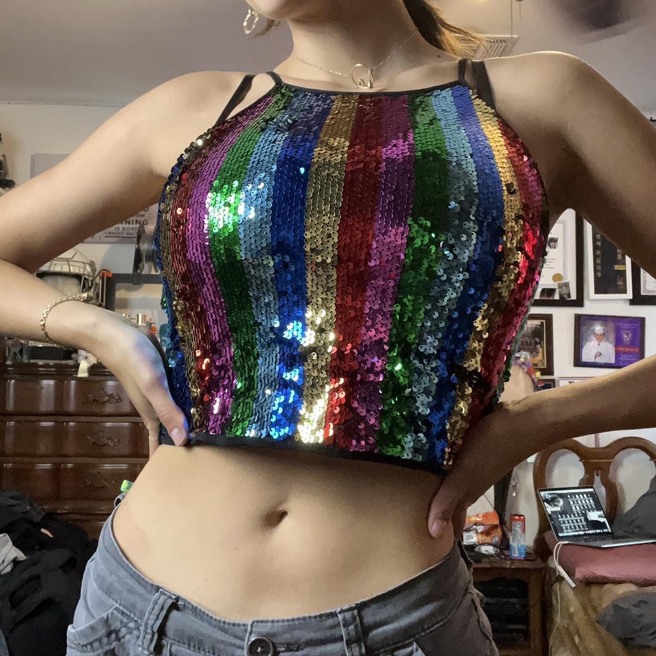 Rainbow sequin top - small - worn - Depop