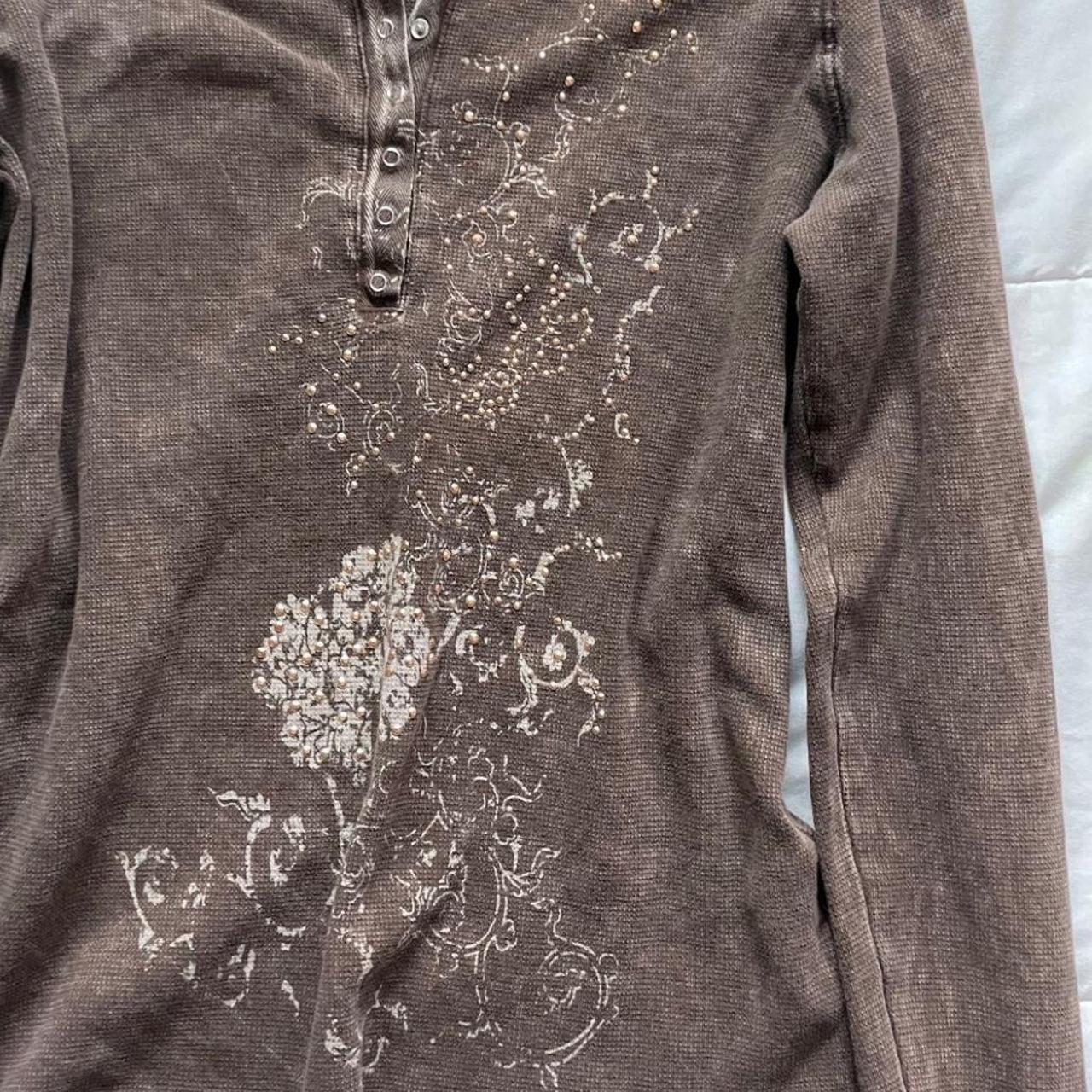 super cute y2k rhinestone longsleeve top! -has been... - Depop