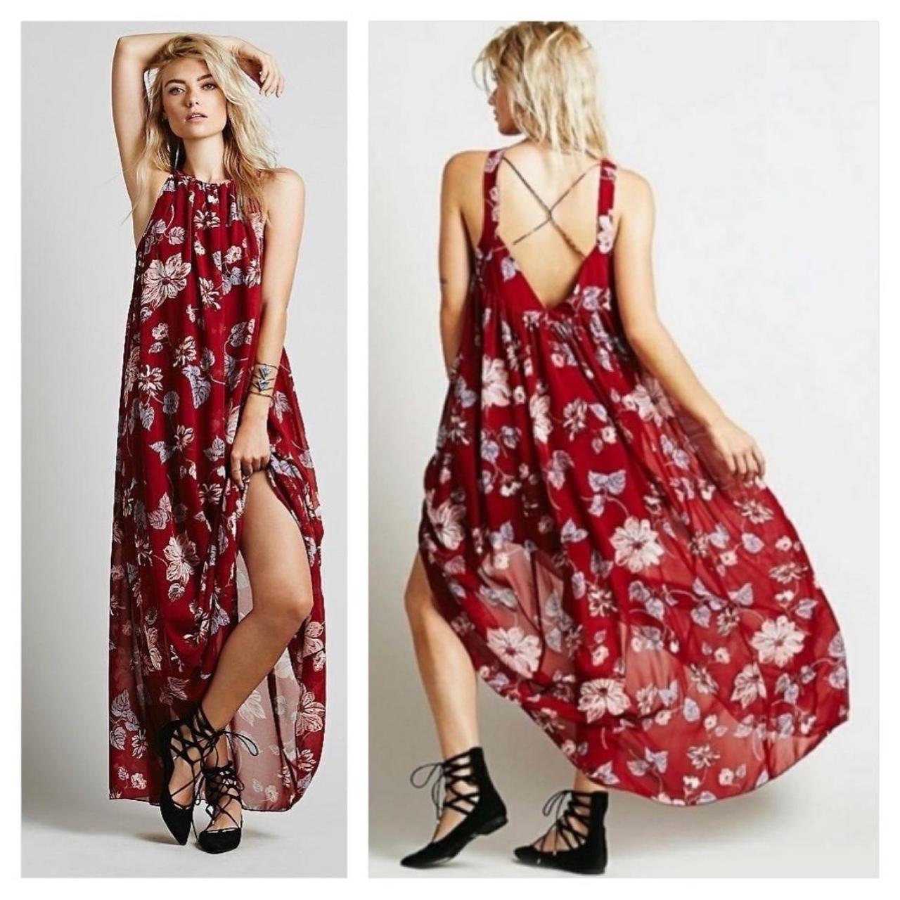 Free people floral red 90s style size small red - Depop