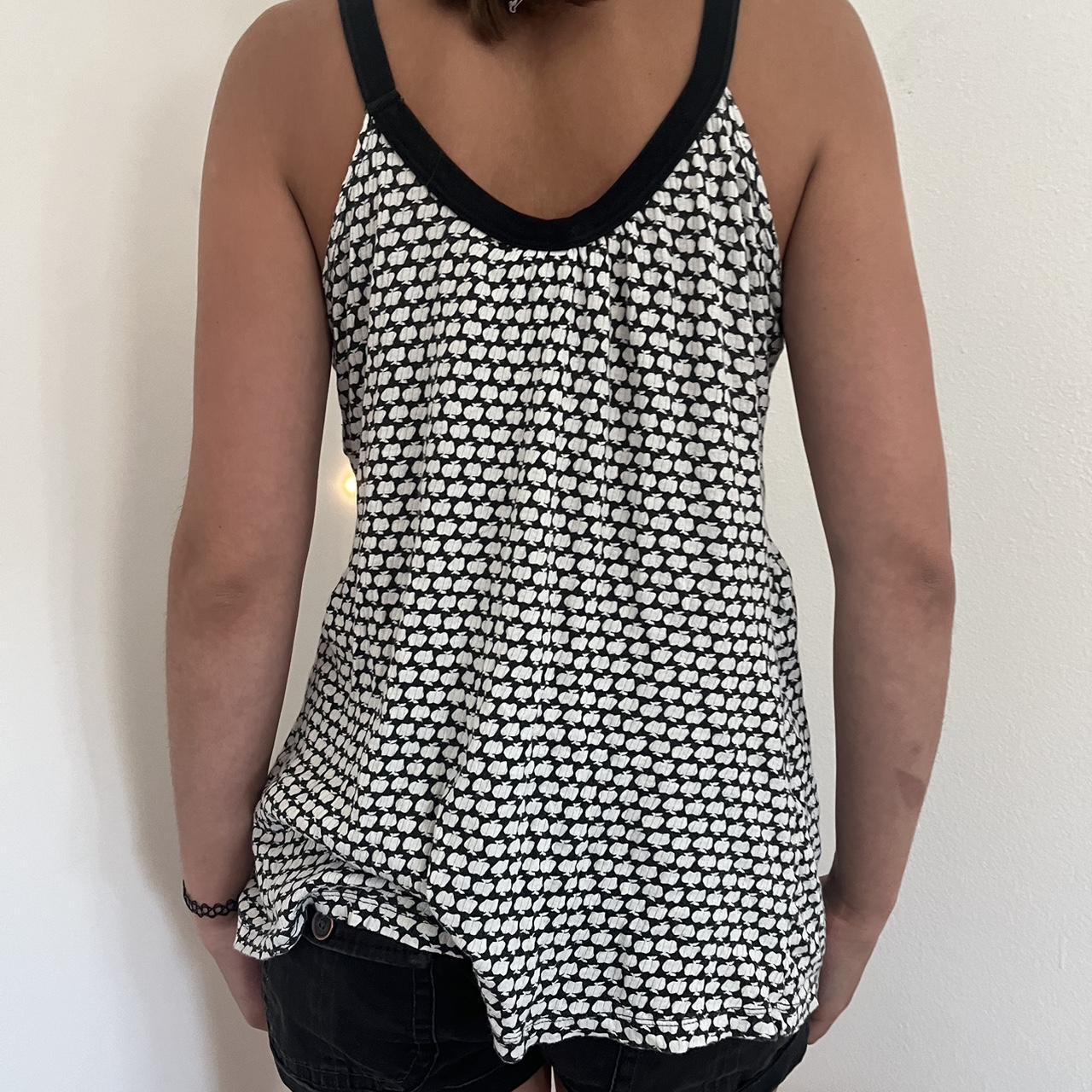 Black and white Apple tank top with red buttons - Depop