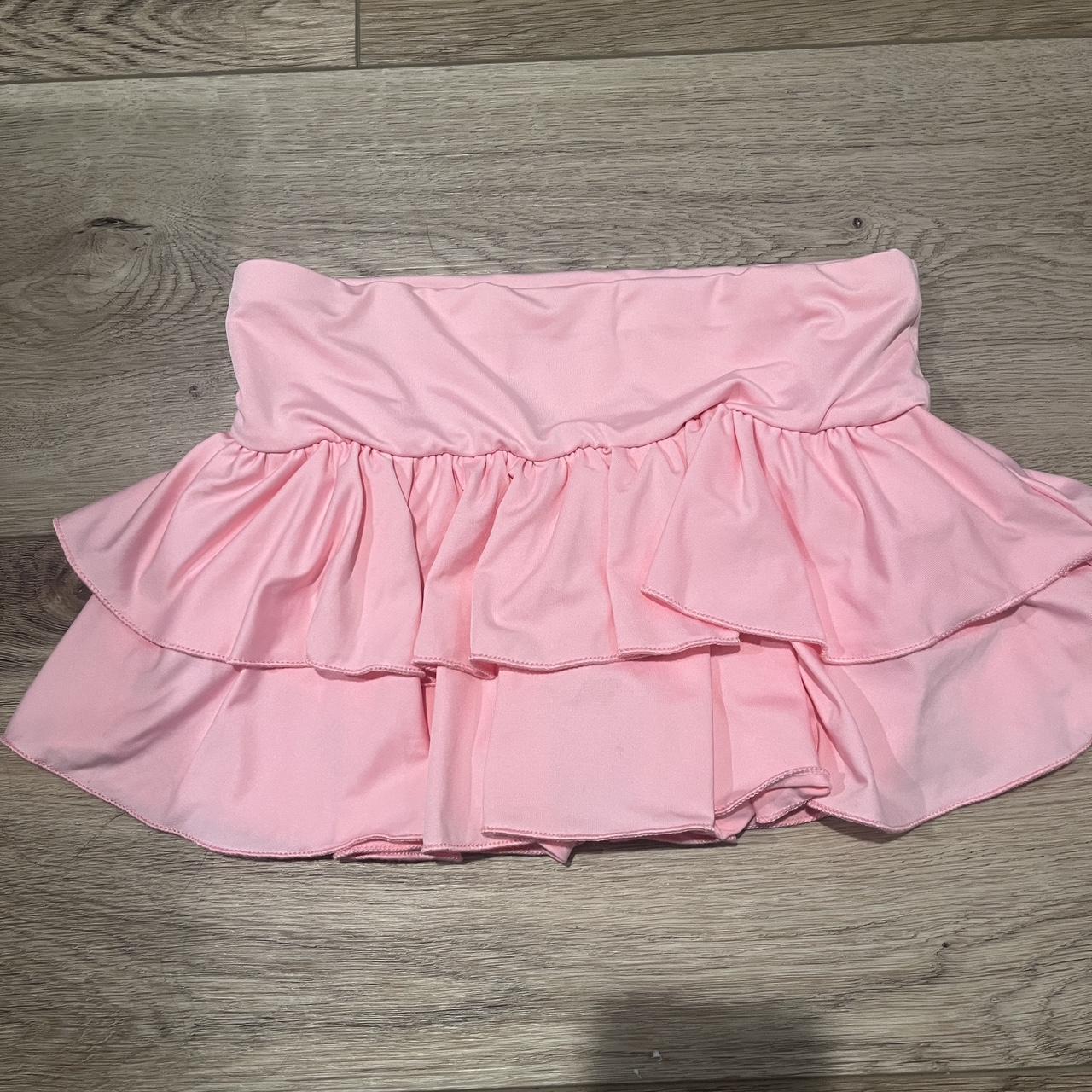 SHEIN pink ruffled mini skirt. only worn once to try... - Depop