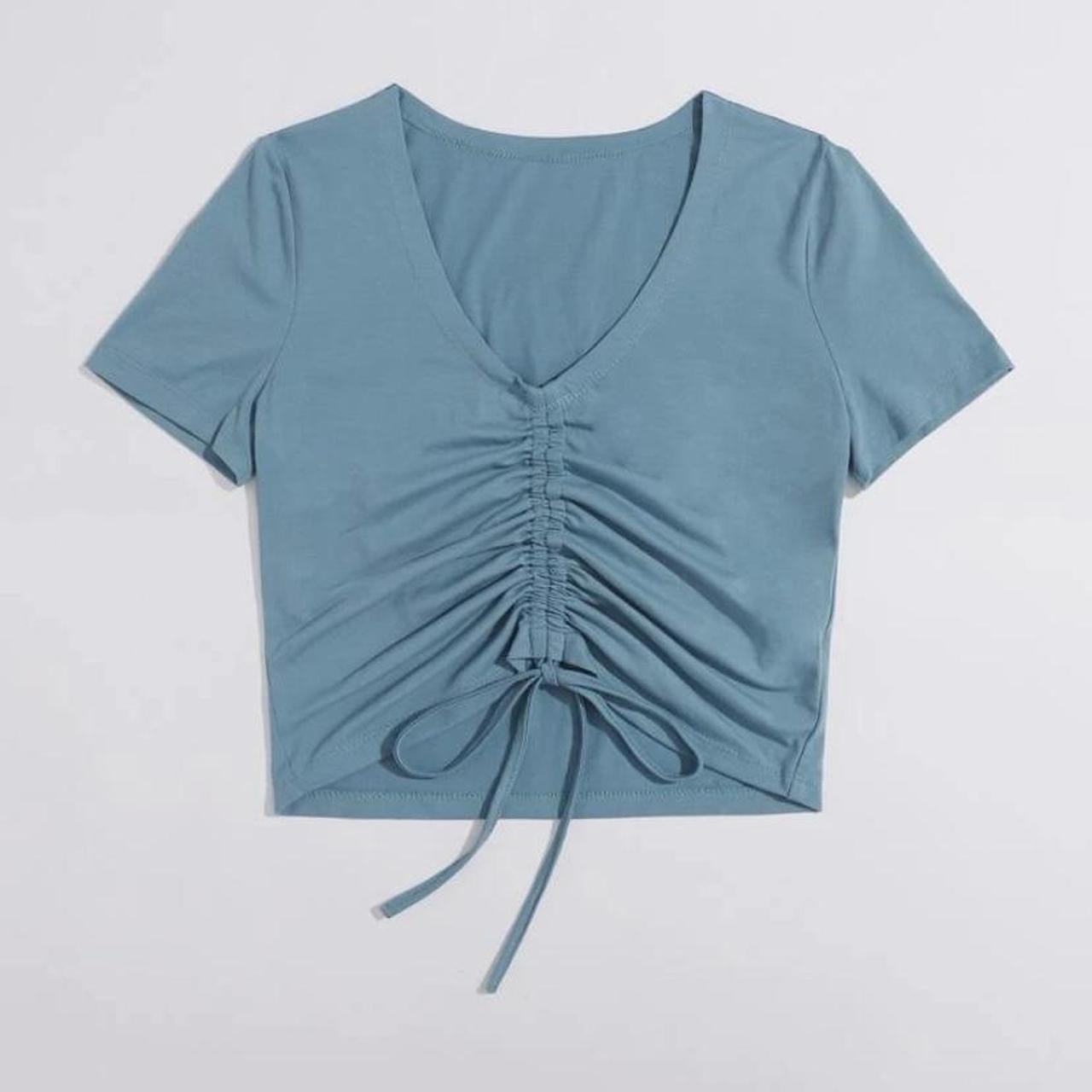 dusty blue draw string tie top - size medium - the... - Depop