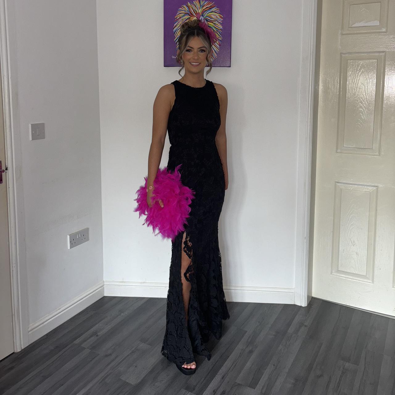 long black split leg dress perfect condition size... - Depop