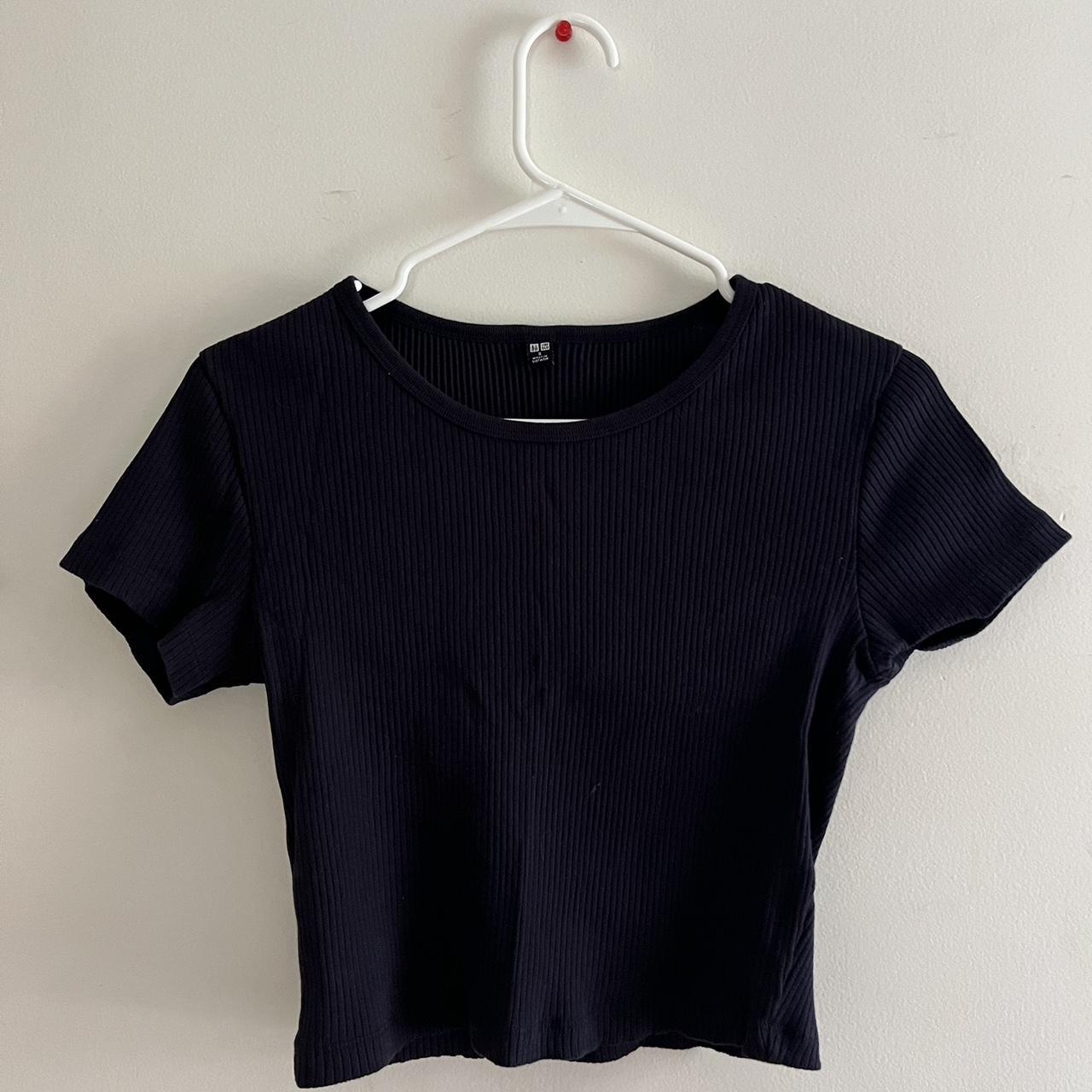 Uniqlo basic navy ribbed cropped tee - Depop