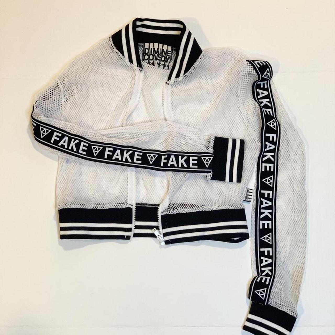 White and Black Mesh Cropped Jacket - Depop